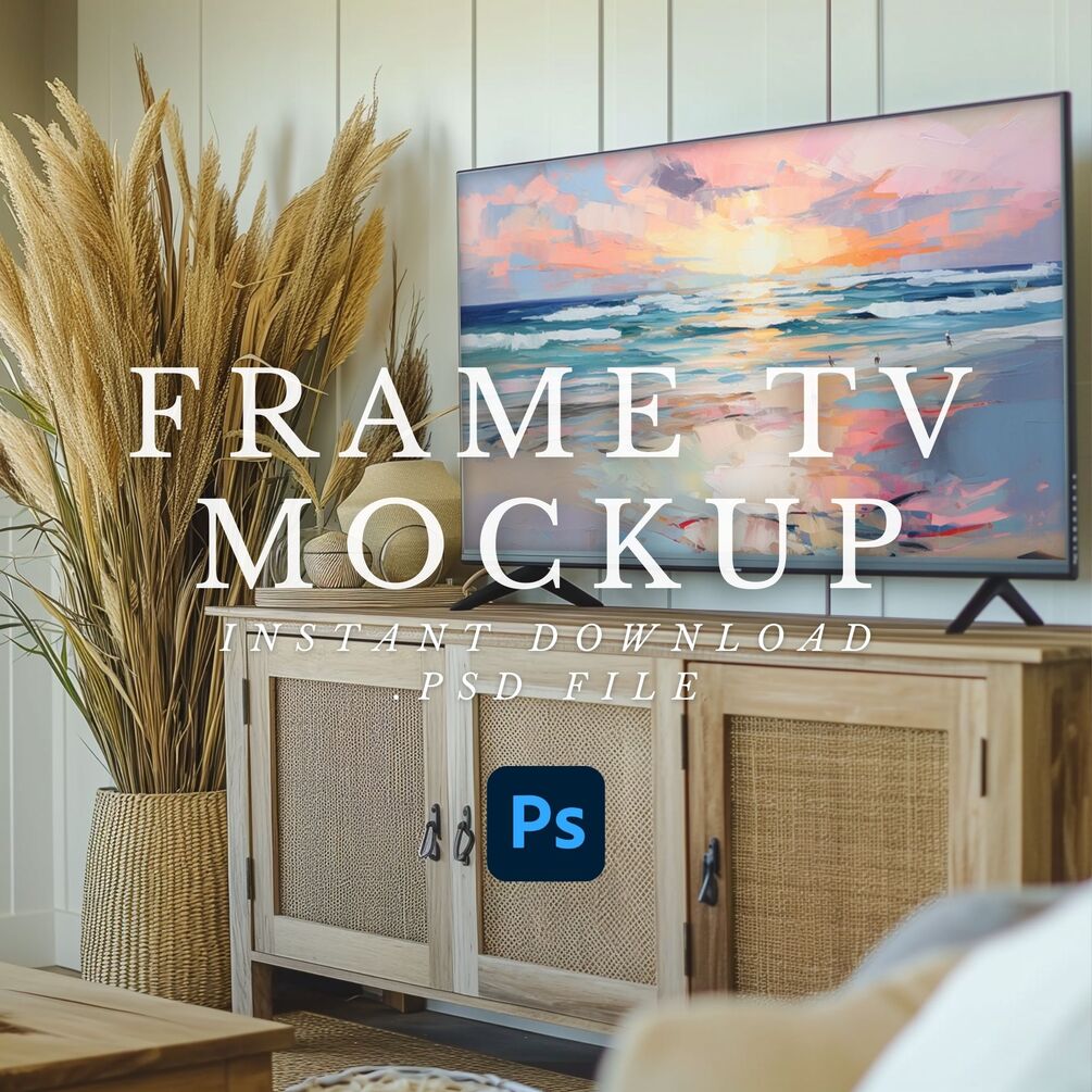Modern Farmhouse TV frame mockup, psd mockup, photoshop mockup template ...