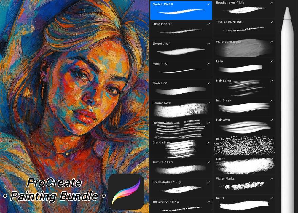 👉 Gumroad’s Best: 25+ Procreate Brushes + 5 Textures + Shortcuts PDF