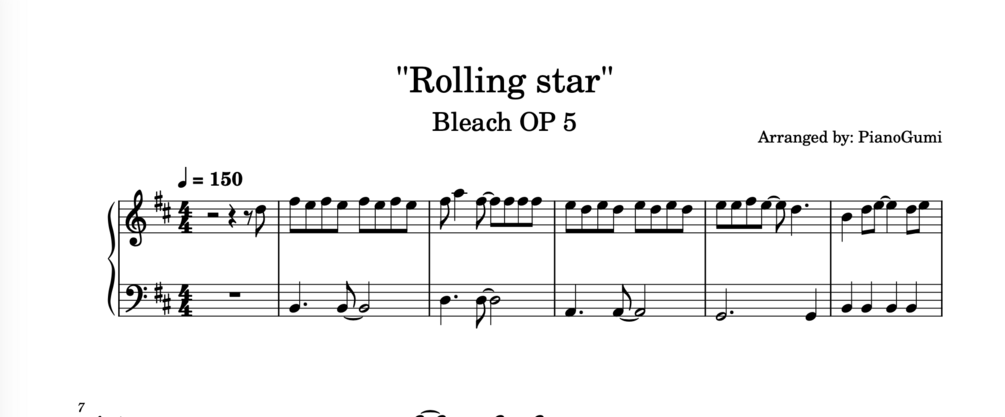 Bleach OP 5 - "Rolling Star" - EASY Piano Sheet Music