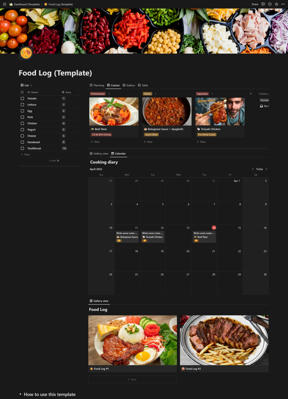 🥘 MEAL PLANNER / FOOD LOG - Notion template