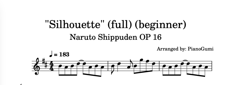 [full] Naruto Shippuden OP 16 - "Silhouette" - BEGINNER Piano Sheet Music