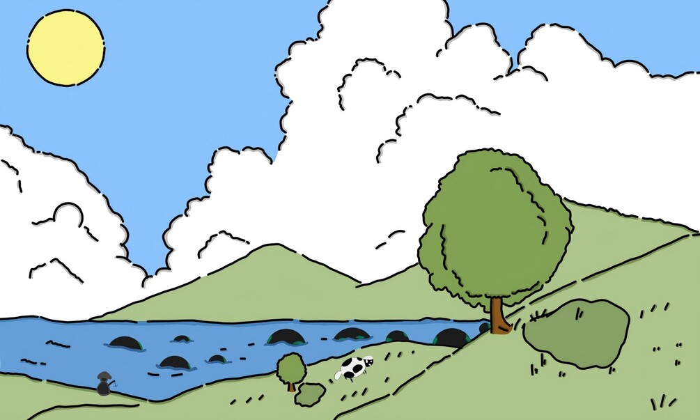 Peaceful Countryside Coloring Page – Nature Scene for Kids