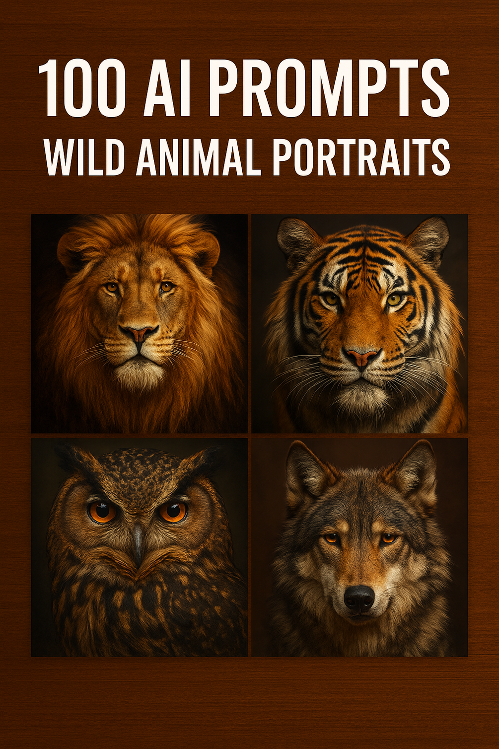 100 AI Prompts: Wild Animal Portraits – Enhanced & Artistic Prompt Pack