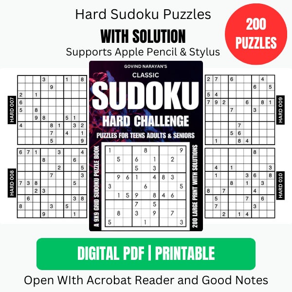 200 Classic Sudoku Hard Puzzle | Ebook | Printable PDF | For Advanced ...
