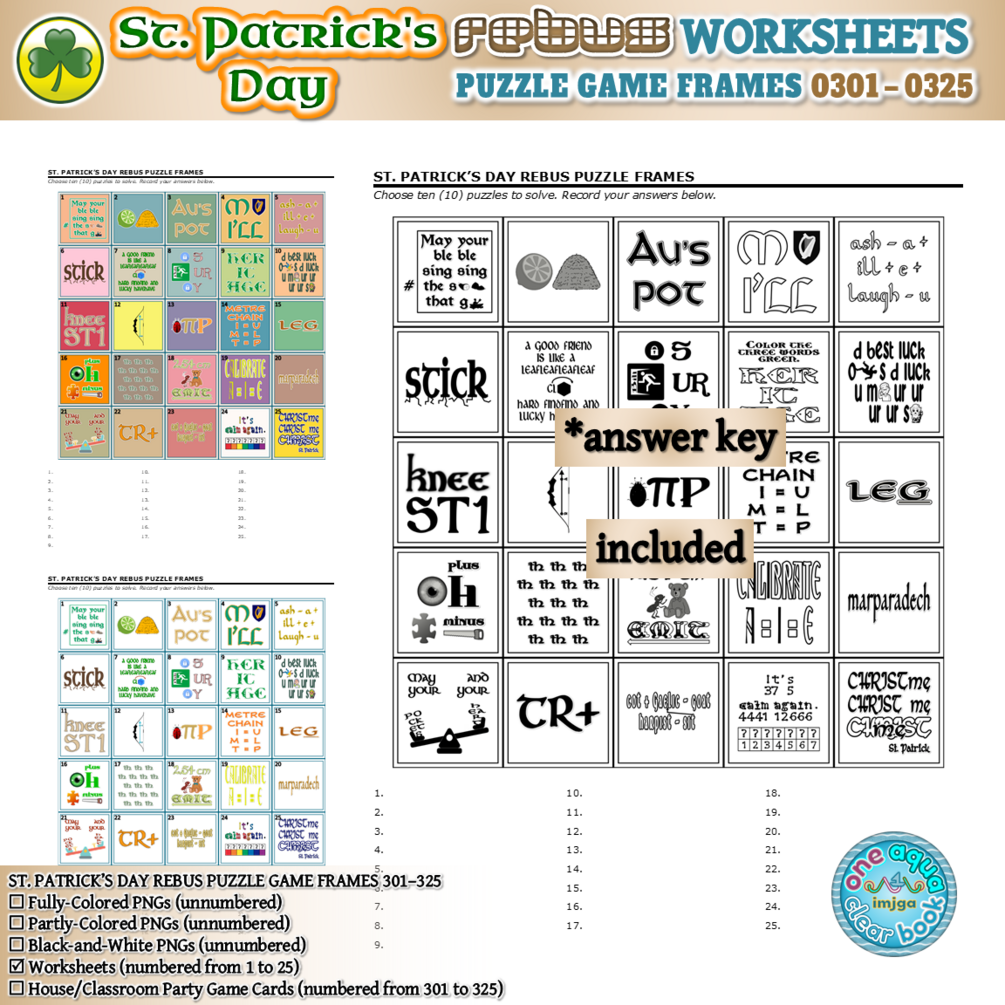 ST. PATRICK’S DAY Rebus Puzzle Game Frames 301–325 Worksheets