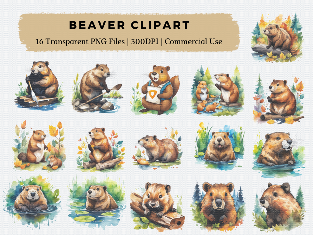 Beaver Cliparts, Transparent PNG Files, Digital Stickers, Printable ...