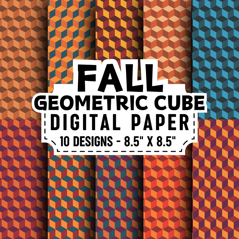 Fall Geomitric Cube Digital Paper