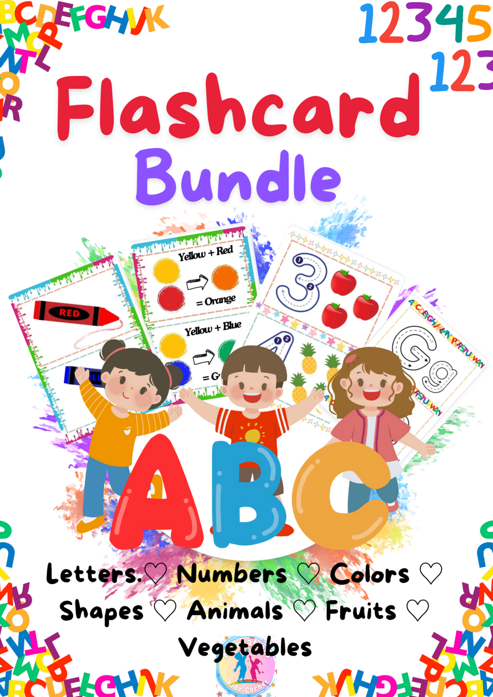 Flashcard bundle - Shapes, Letters, Number, fruits, vegetables, & colors