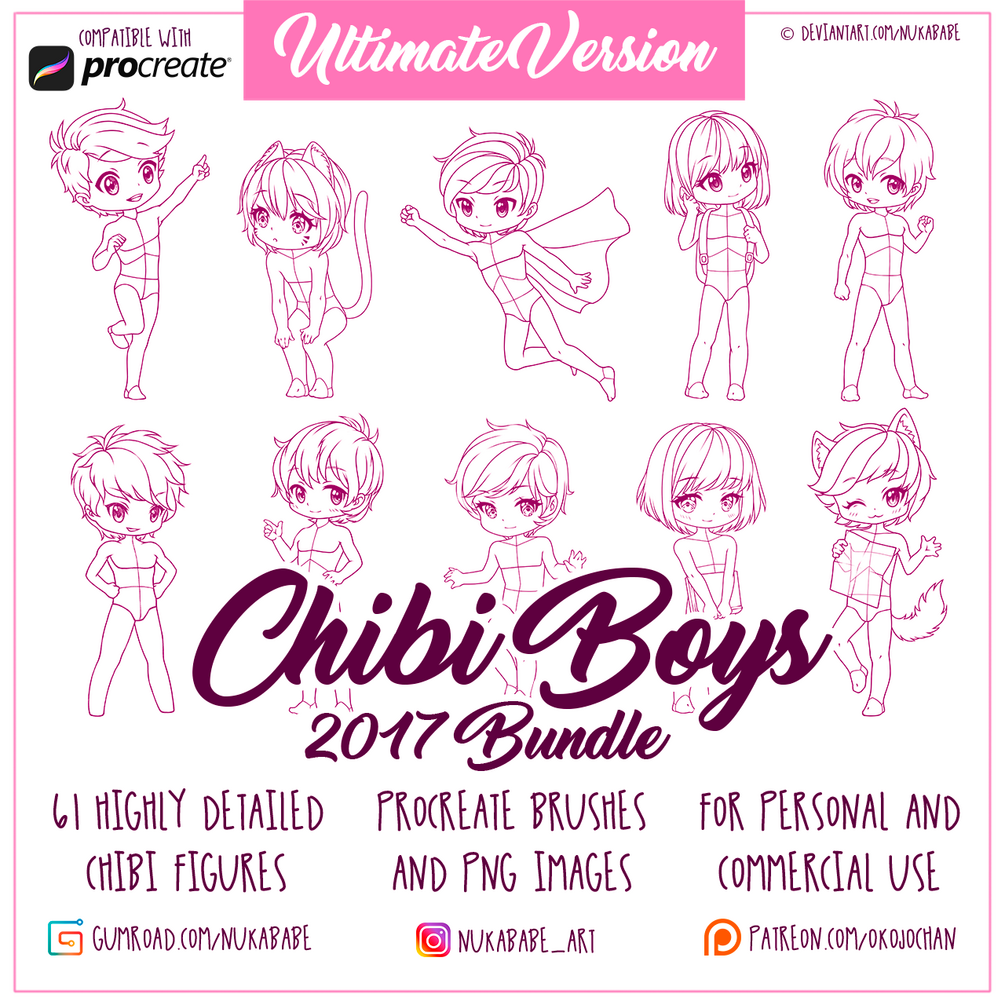 Procreate Anime Brushes - BIG Pack of Male Chibi Bases 2017 - Procreate ...