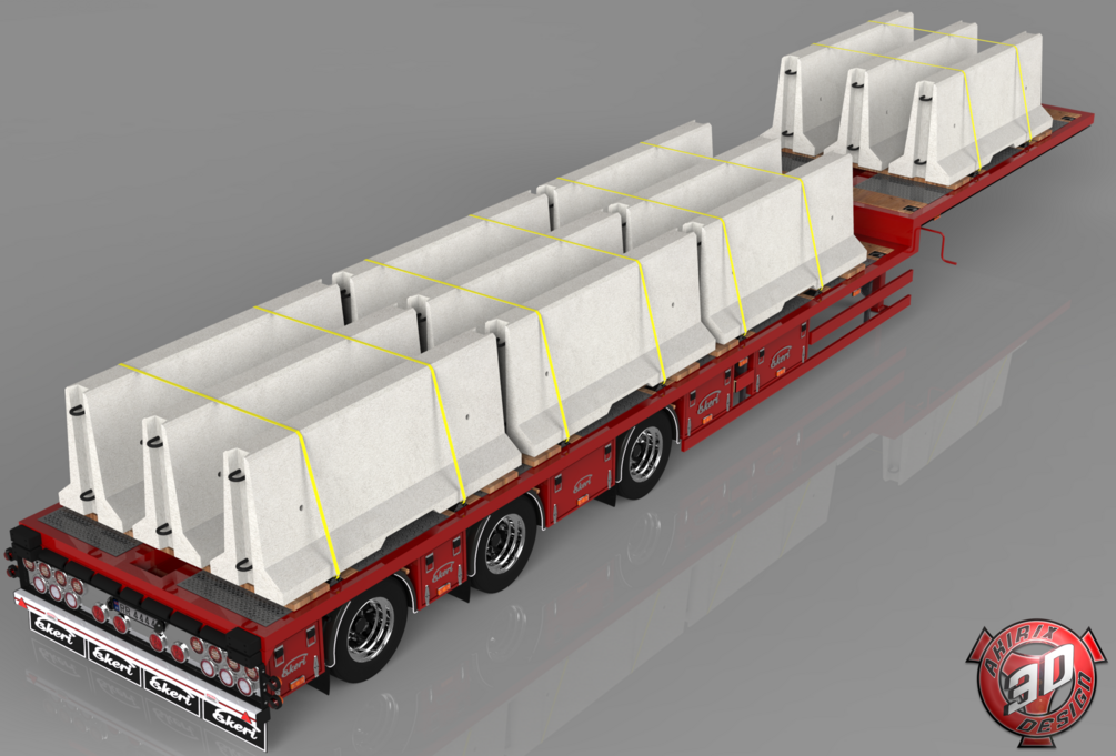 3D Custom Ekeri Flatbed Trailer Concrete Blocks Load