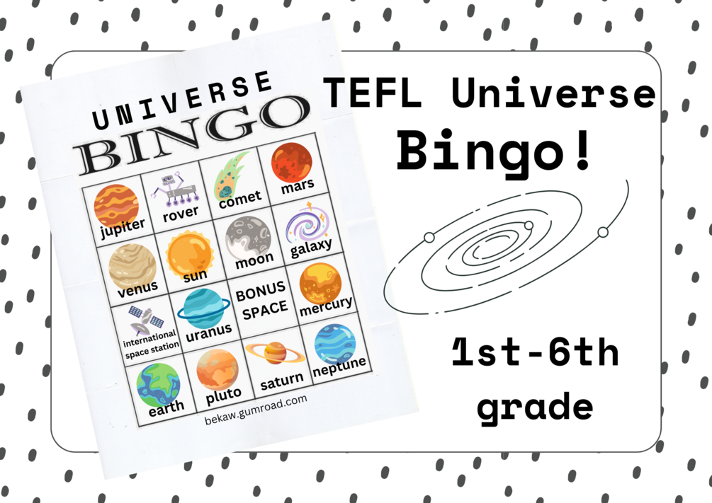 TEFL 4x4 Basic Solar System Universe Bingo for Elementary & Middle School