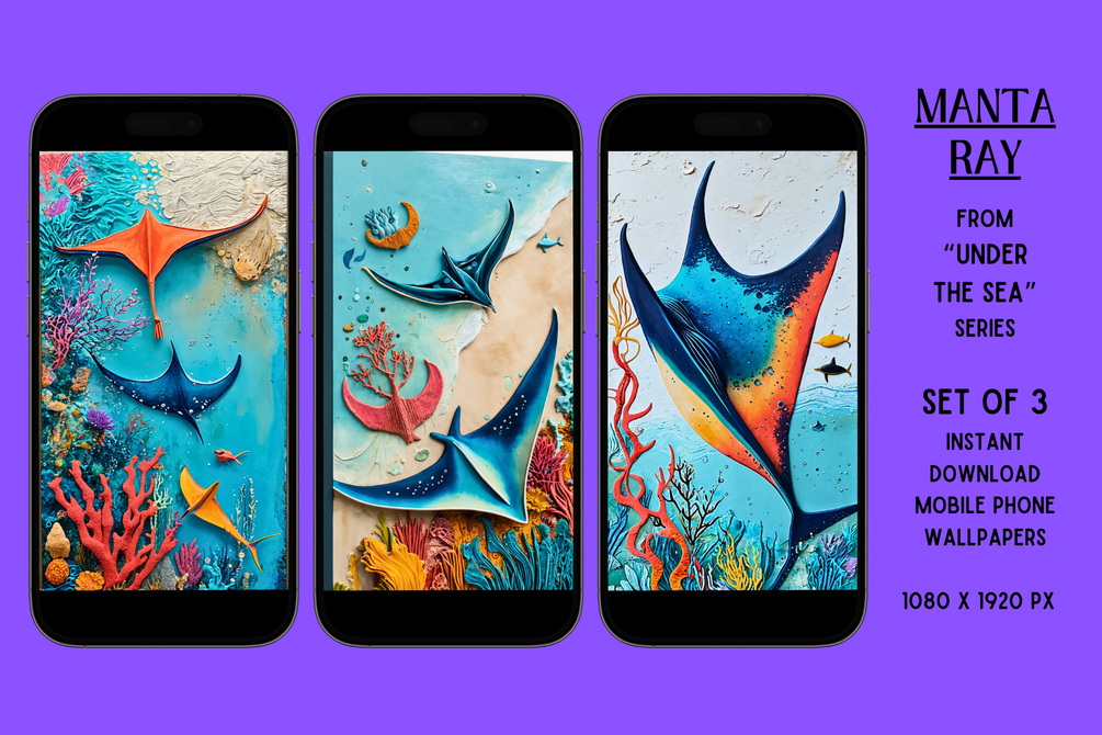 Mobile Phone Wallpapers / Instant Download / 3 PNG (Manta Ray)