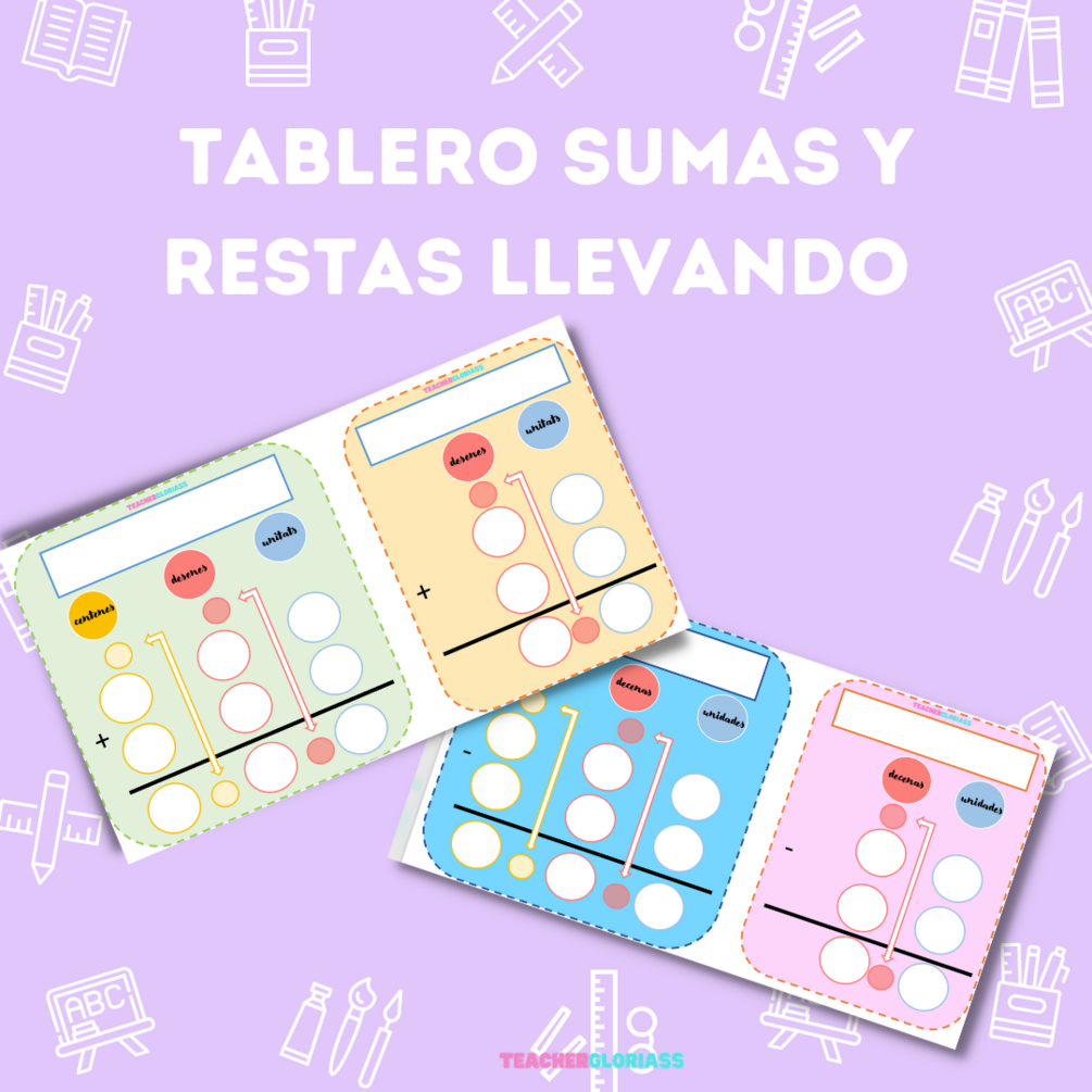 Tablero sumas y restas llevando. Versión Castellano