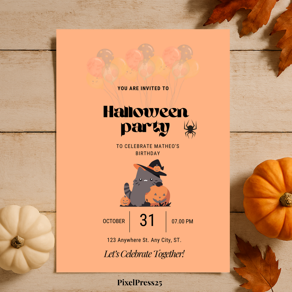 Halloween Party Invitation | Editable Birthday Invite 5x7"| Kids ...