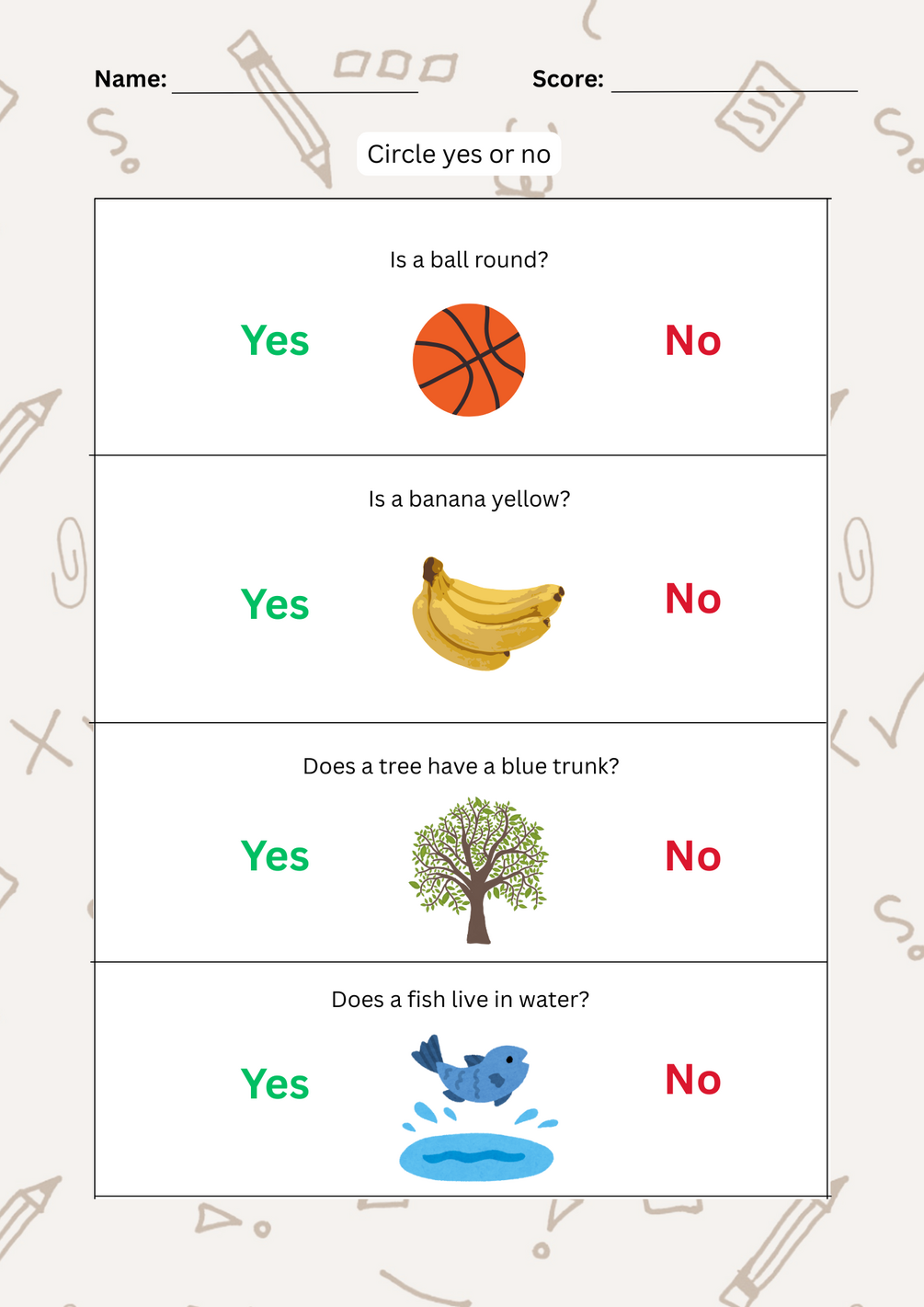 Can You Guess? Yes or No Activity Worksheet for Kids