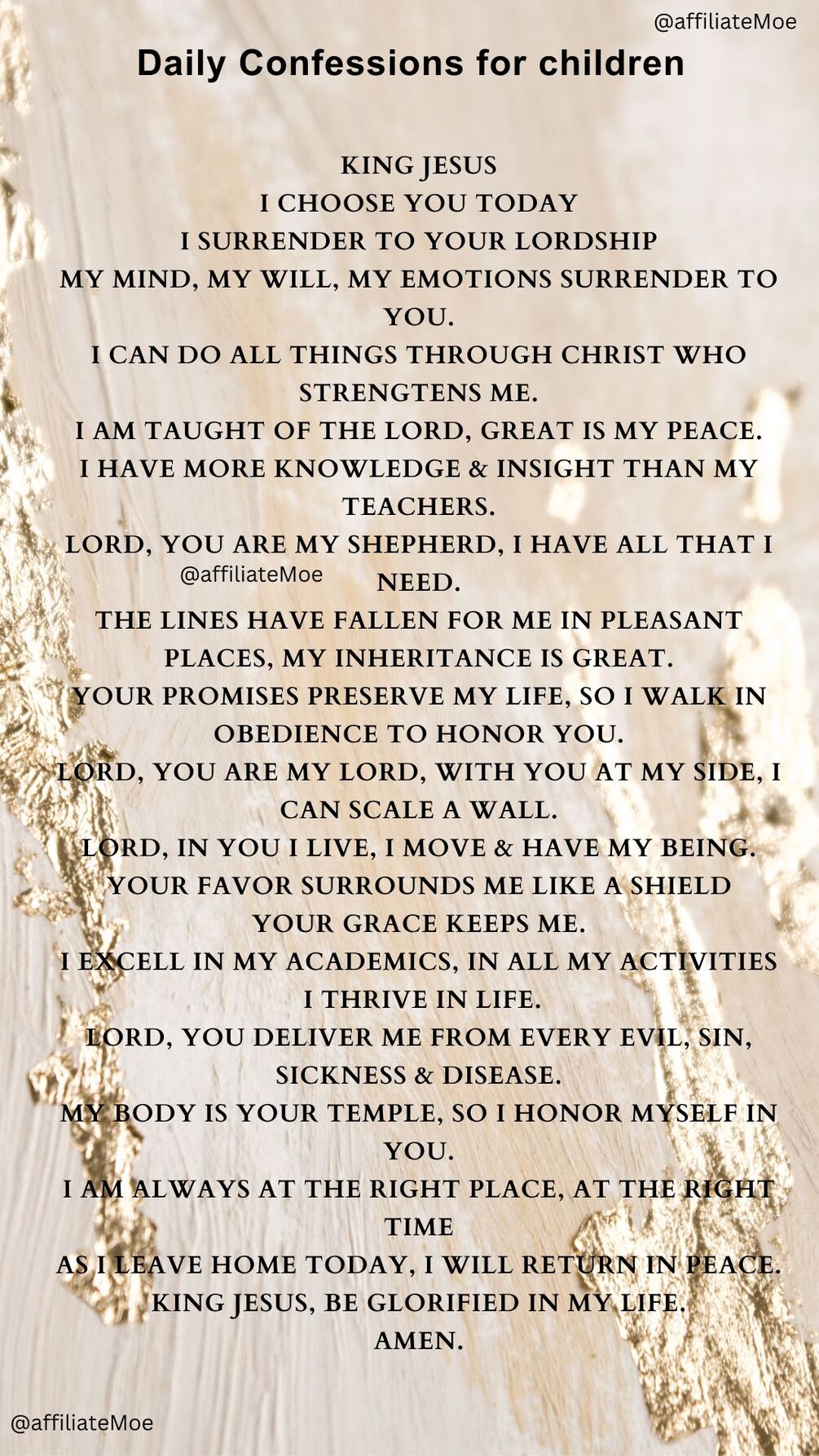 Prayer Declarations for school age children - gold / brown