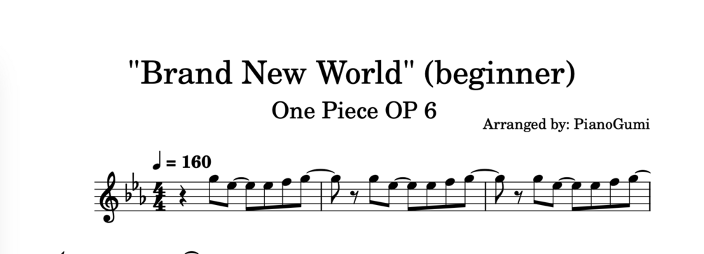 One Piece OP 6 - "Brand New World" - BEGINNER Piano Sheet Music