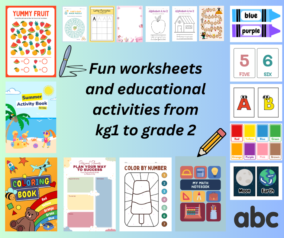 Fun worksheets and educational activities from kg1 to grade 2
