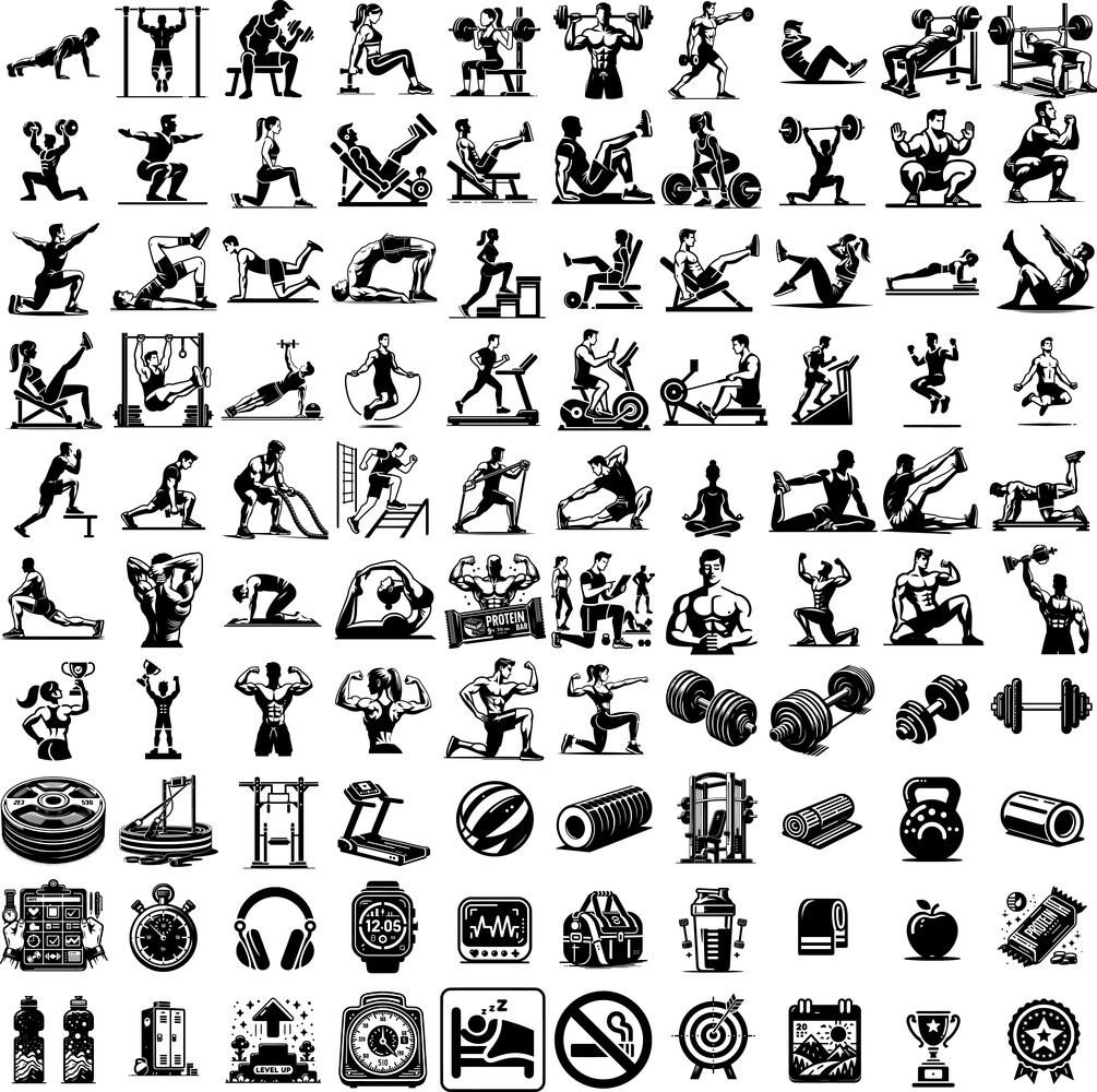 100 Clean Gym Icons – Fitness & Workout Minimalist Set