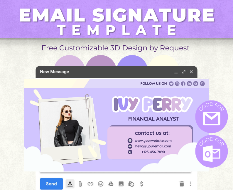 Editable Purple Email Signature Template for Gmail and Outlook Ideal ...