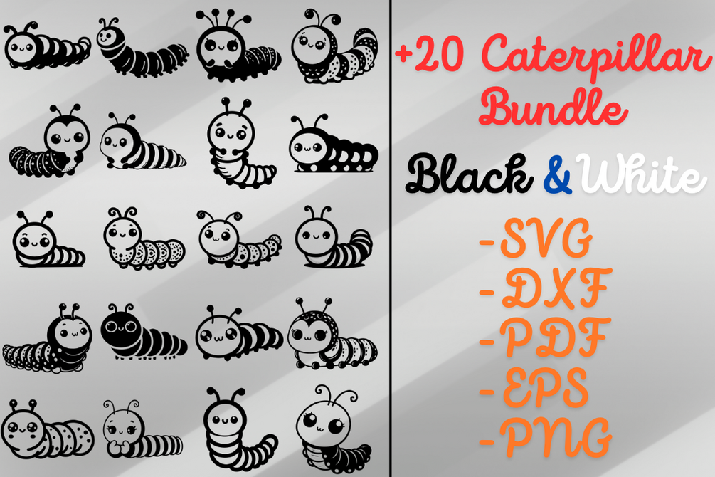 20 Caterpillar SVG-DXF-PDF-EPS-PNG Bundle
