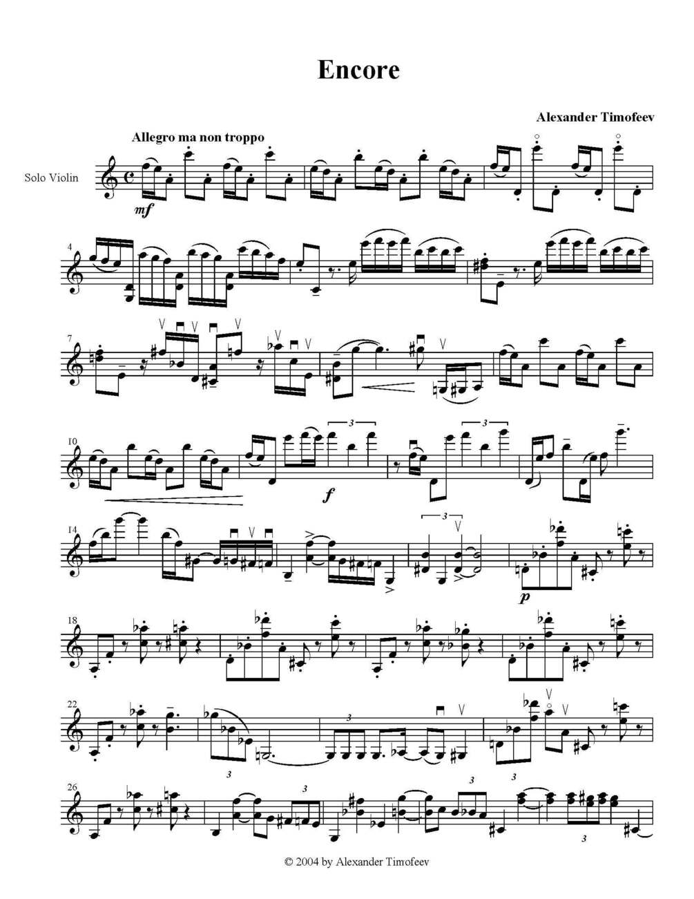 Encore (2004) for Violin Solo - PDF