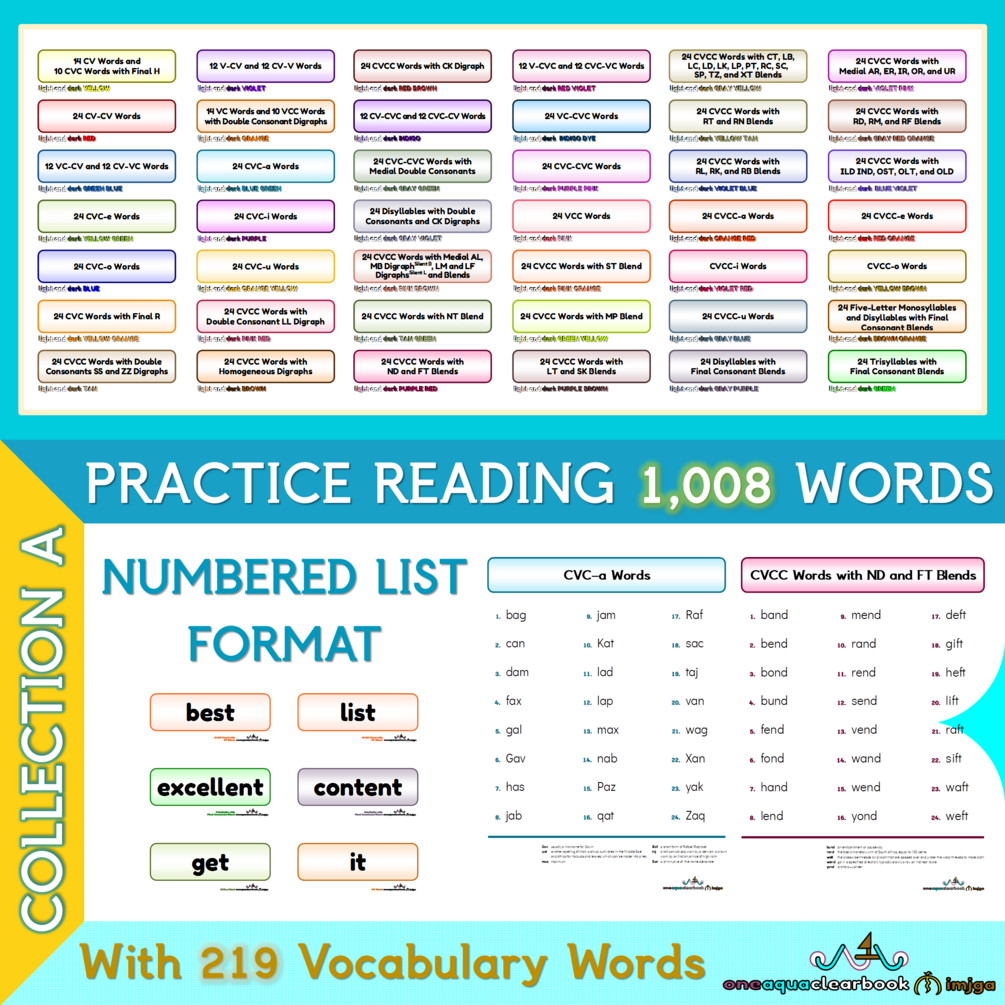 Reading Word Lists Collection A (1,008 Words)