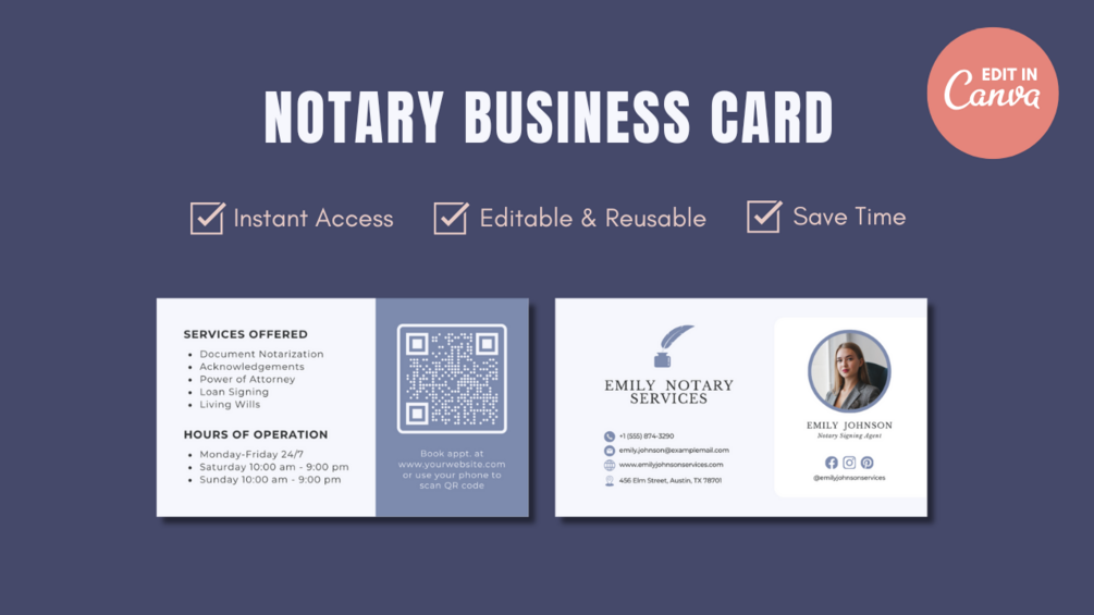 NOTARY BUSINESS CARDS, CANVA TEMPLATES, NOTARY TEMPLATES