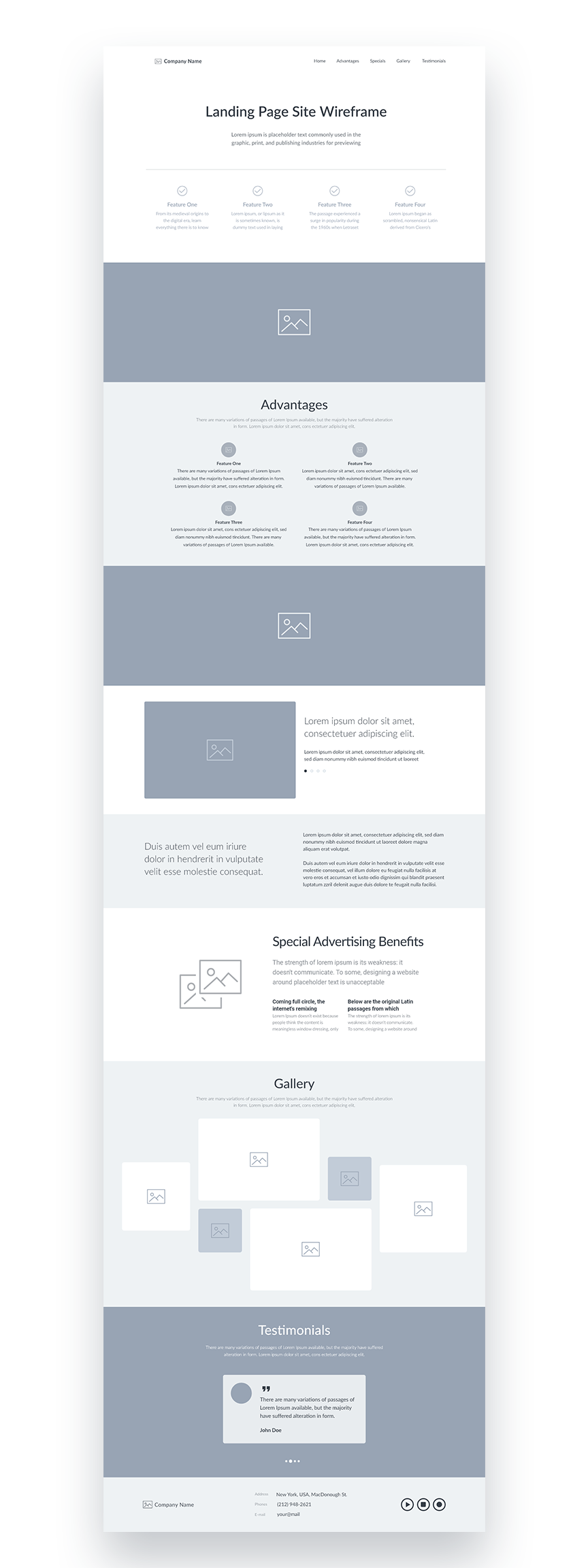 Landing Page Wireframe #5 (Light and Dark theme)