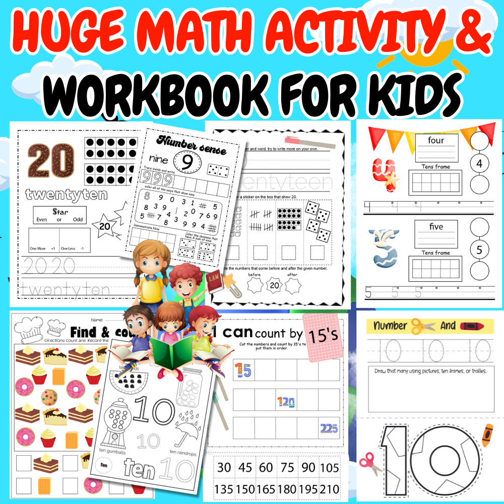 Huge Math Activity Workbook For Kids, Mathematical Activity Book ages 4+