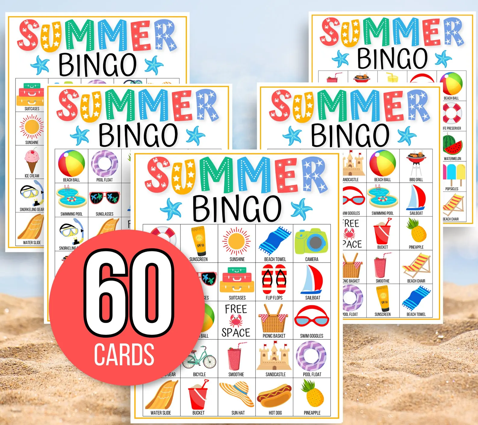 🎉 60 Summer Bingo Cards – Fun & Printable Game for Kids! (Beach, Pool ...