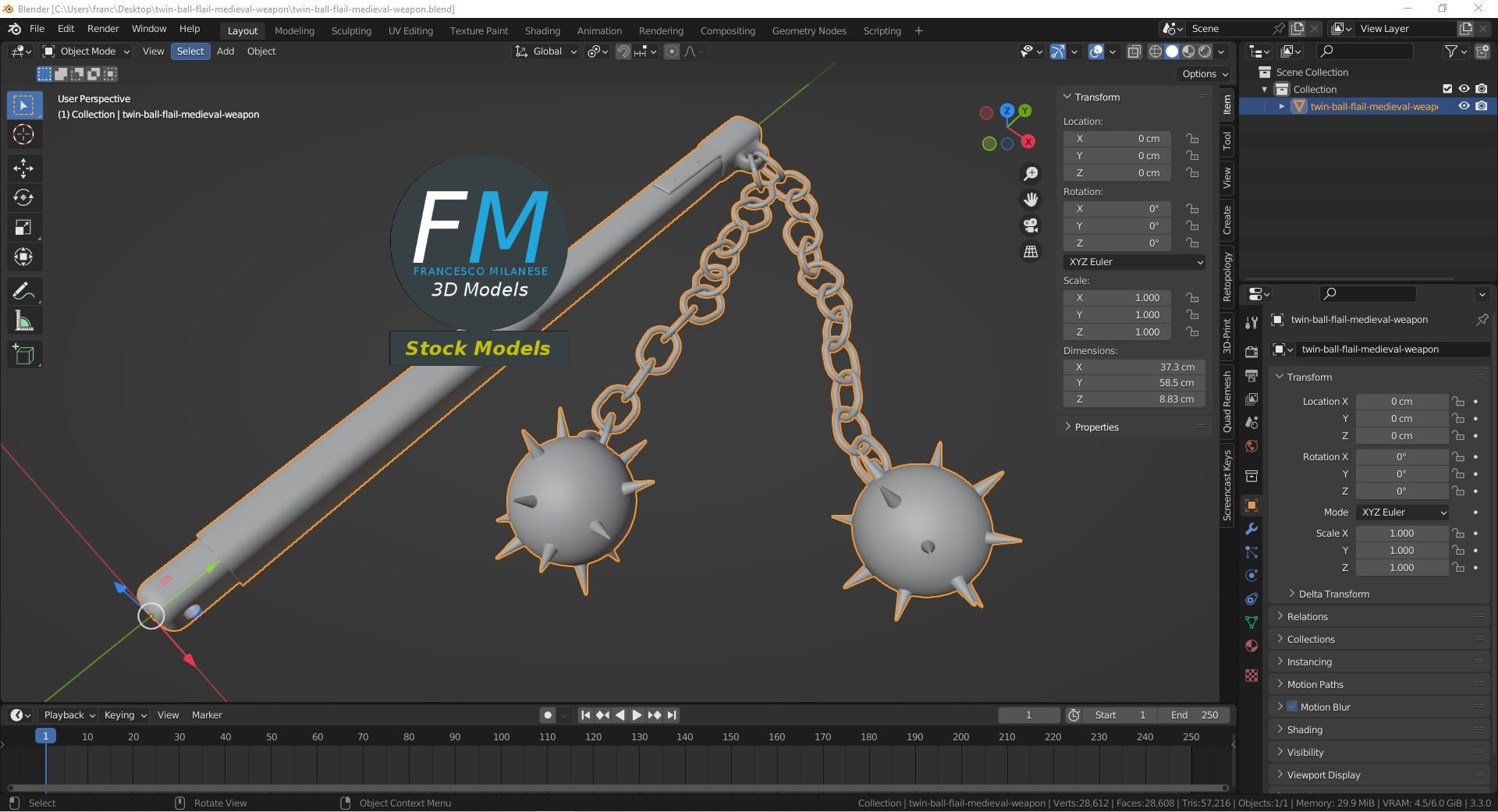 3D MODEL - Twin ball flail medieval weapon 3D MODEL - Twin ball flail medieval weapon