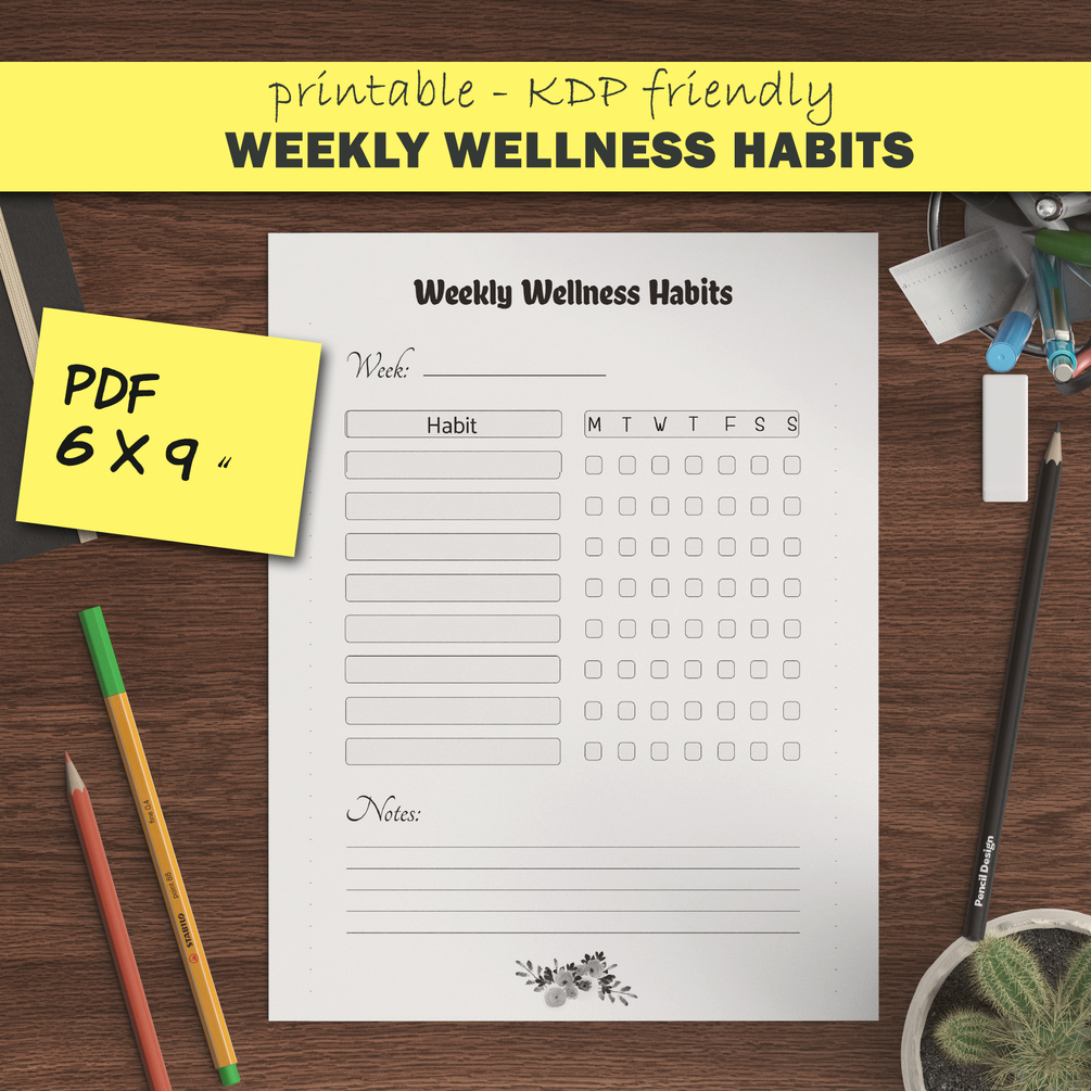 Weekly Wellness Habits | Printable 6x9 PDF | KDP interior element
