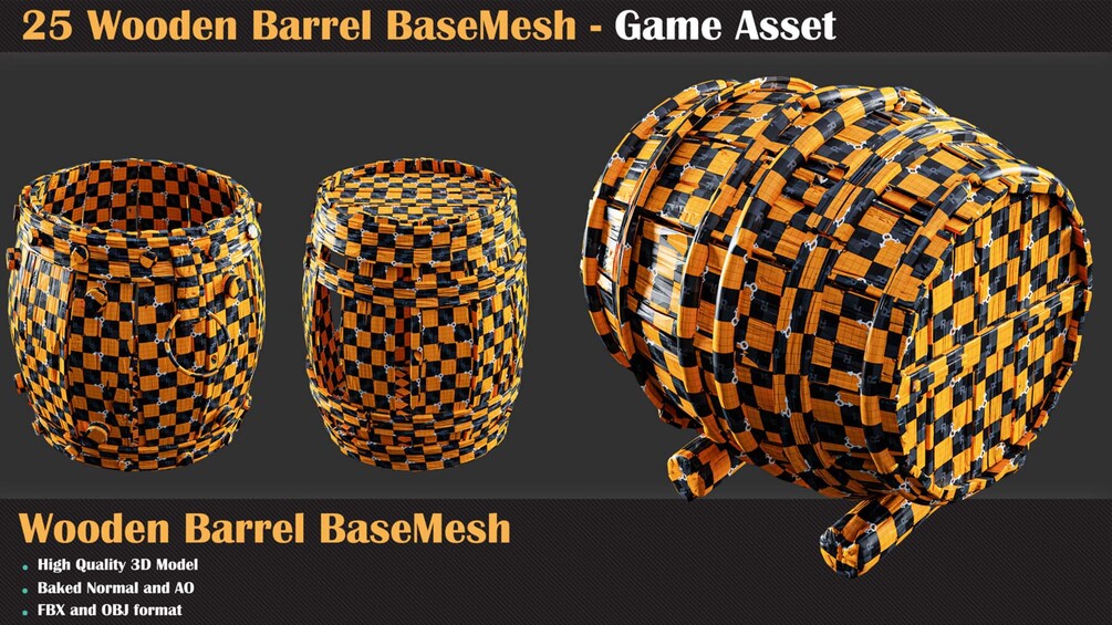 25 Wooden Barrel Collection Base Mesh