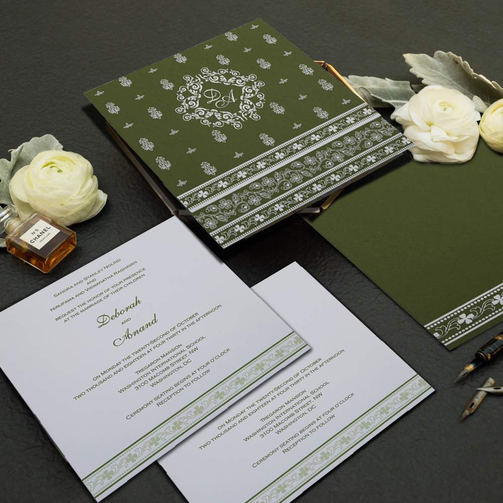 Green Matte Screen Printed Wedding Invitation
