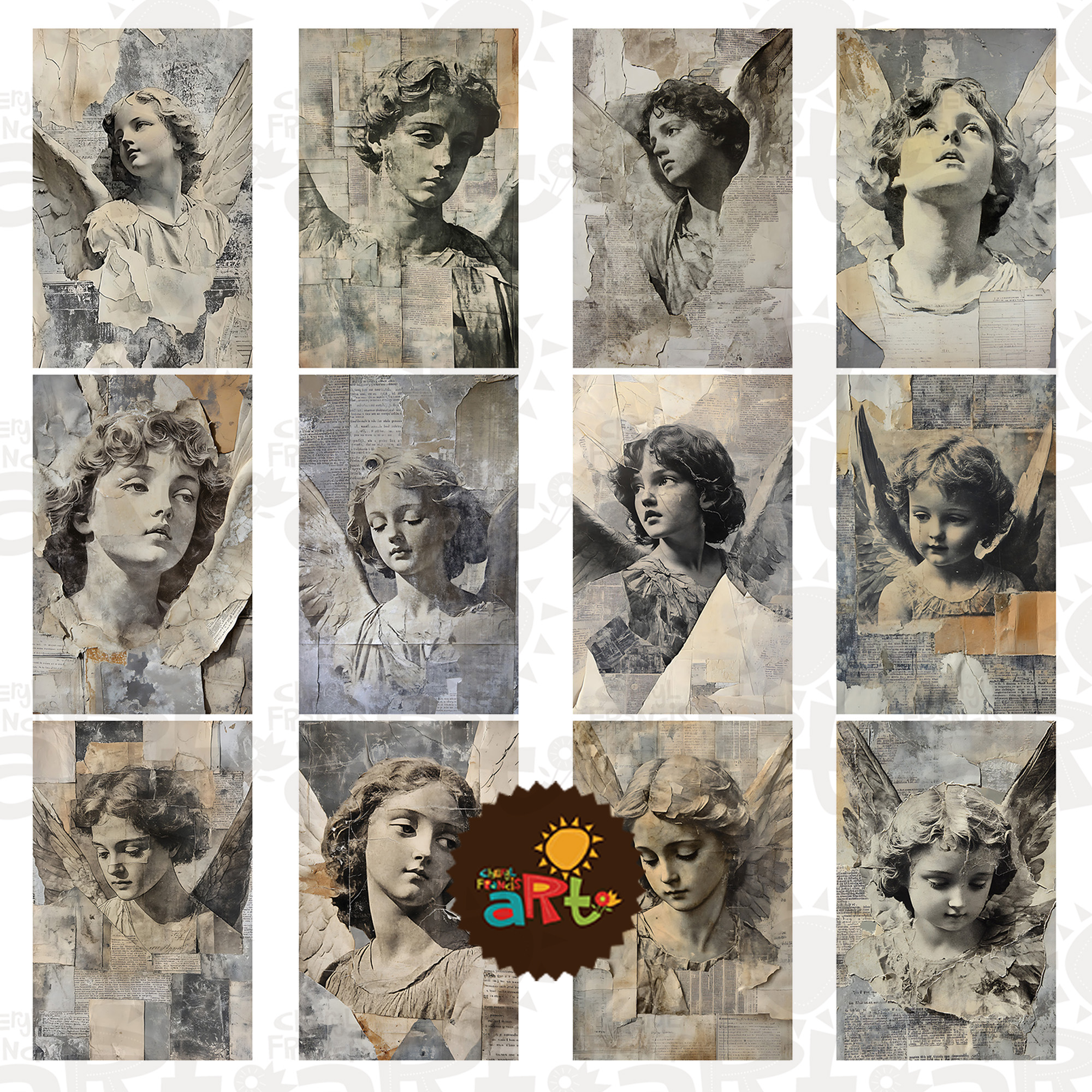 12 pc Angel Cut Paper Collage Printable Junk Journal Half Papers for ...