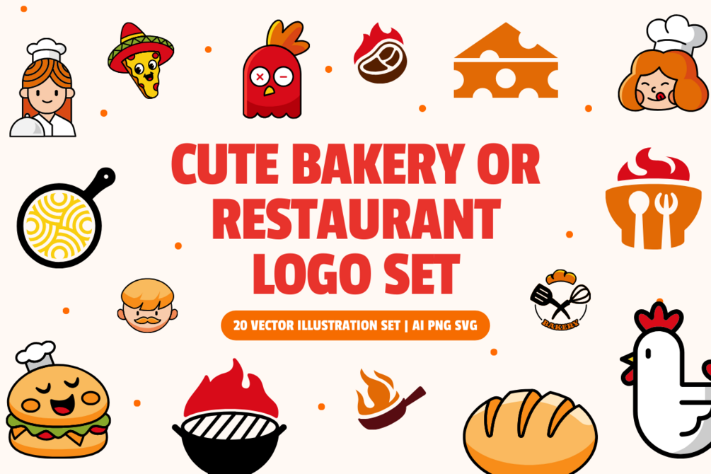 Cute Bakery Or Restaurant Logo Set