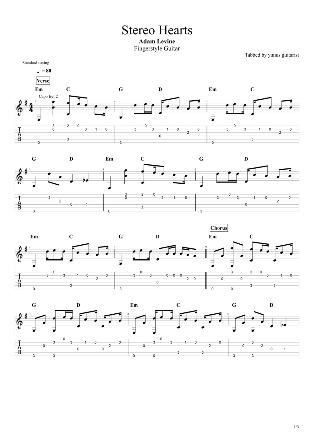 TAB. Stereo Hearts - Adam Levine