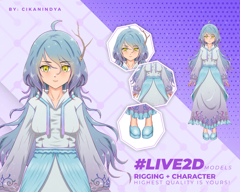 VTuber Model | Anime Live2D VTuber Avatar with Graceful Blue Hair | Get ...