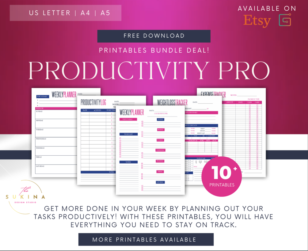 CLASSY Productivity BUNDLE printables. Daily, Weekly, Monthly ...