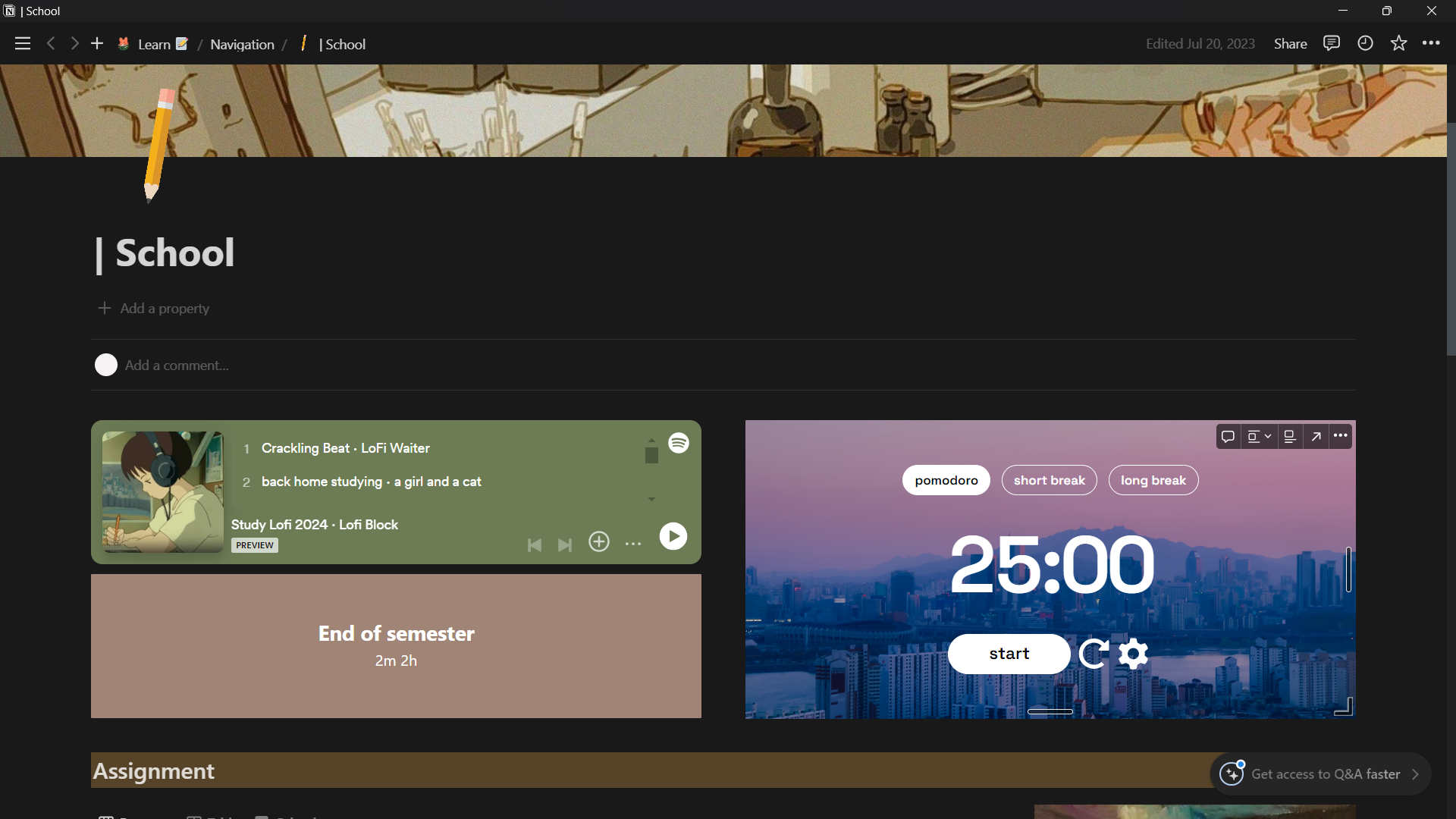 Simple notion template for student