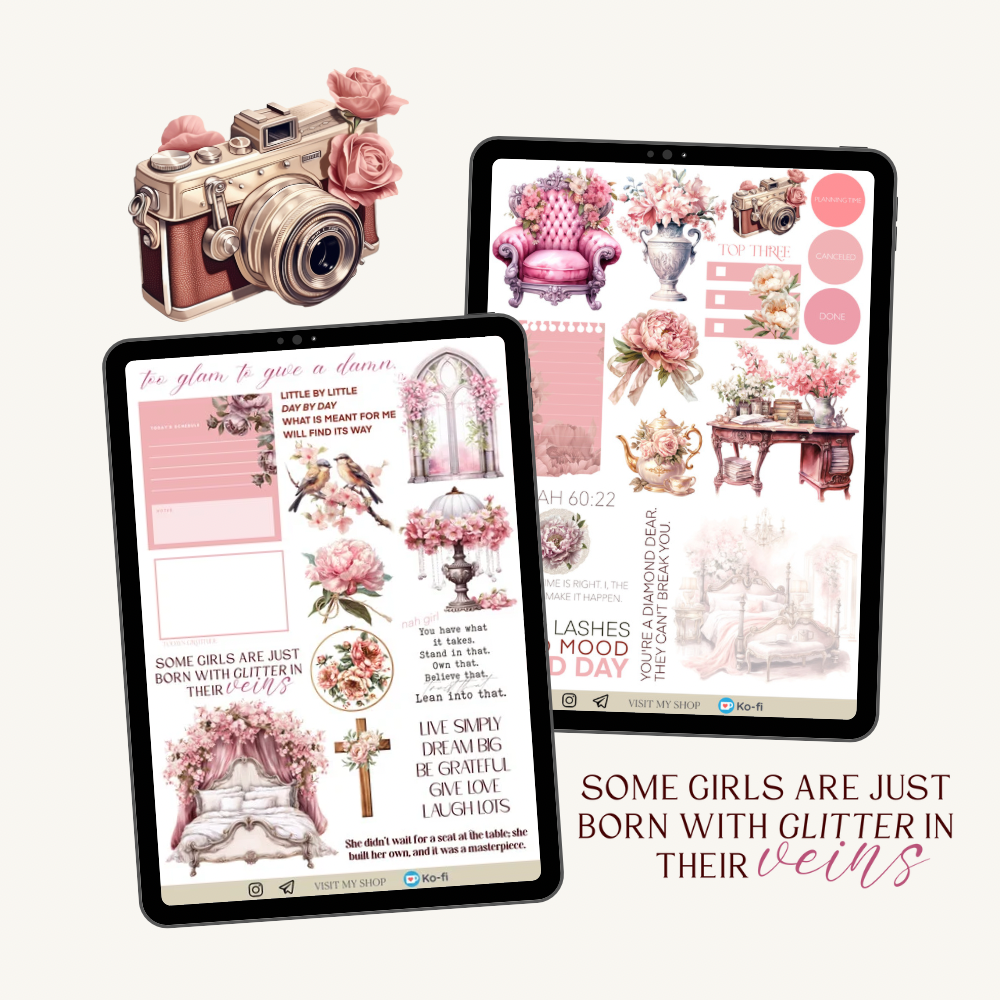Royal Pink stickers, GoodNotes & PNG