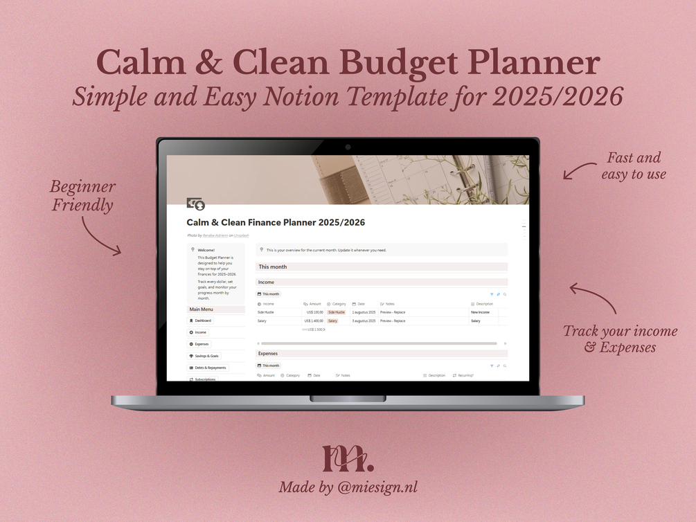 Calm & Clean Budget Planner 2025/2026 - Notion Template