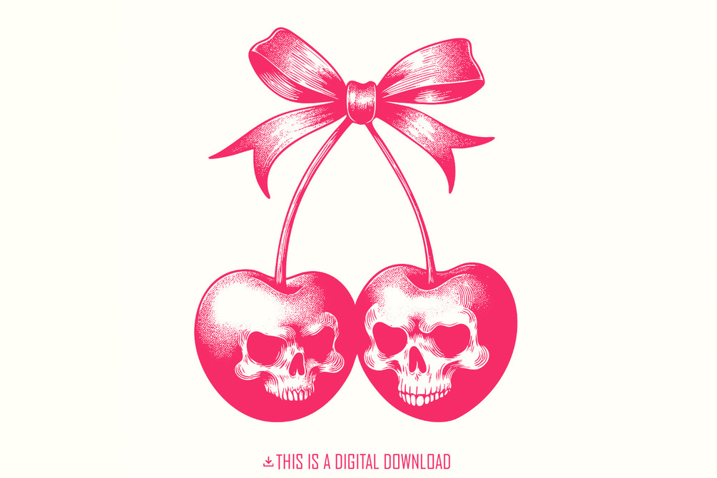 Skull Cherries PNG, Trendy Retro Halloween, Vintage Skull Fruit Digital, Coquette Cherries ...