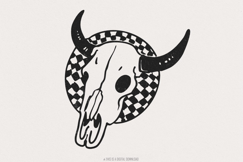 Retro Rodeo Western PNG, Checkered Print Bull, Instant Download, Shirt ...