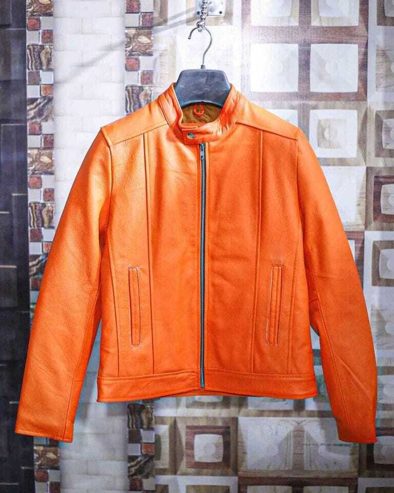 Orange Leather Jacket Simple Design