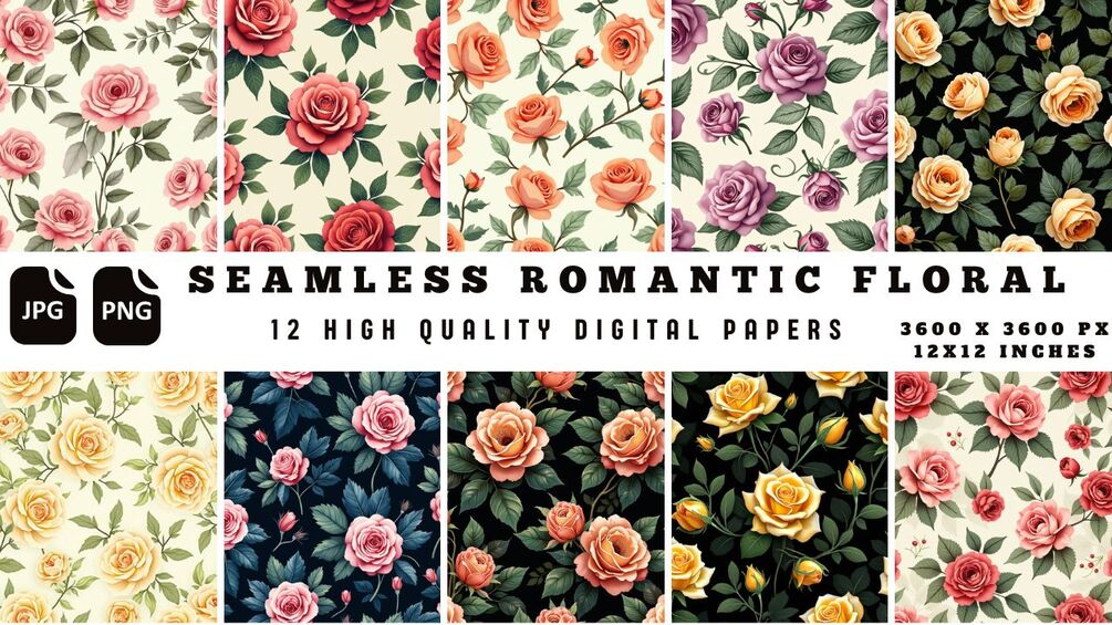 12 Seamless Romantic Floral Patterns
