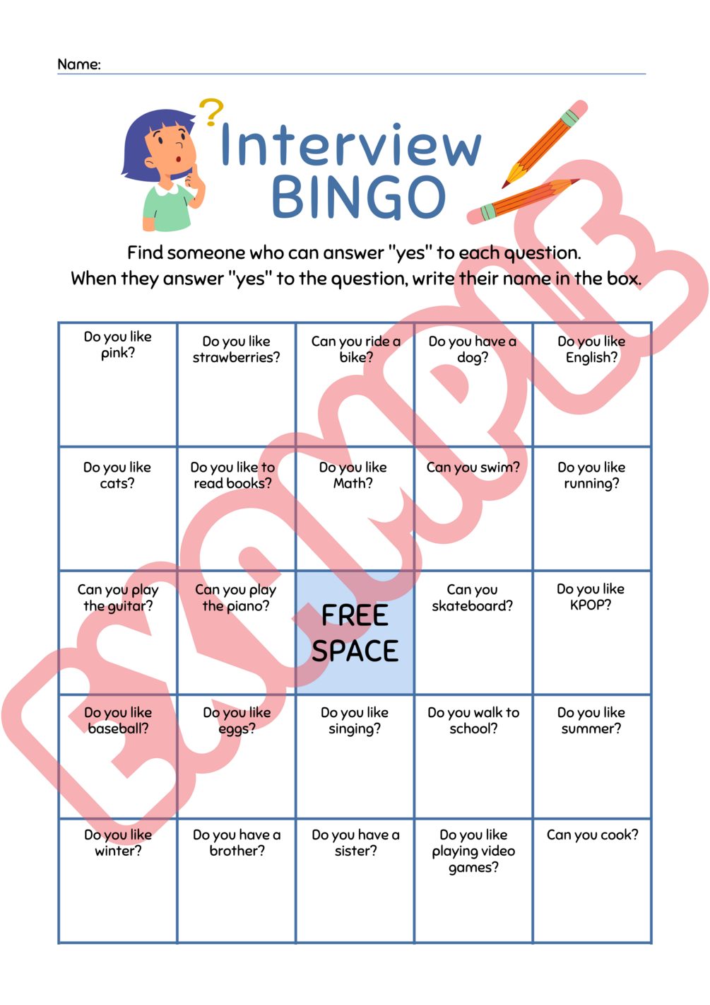 Interview Bingo Card - Student Mingle Activity