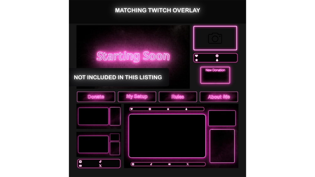 TikTok Live Overlay Pack, Neon Pink Animated Vertical Stream Layout | 9 ...