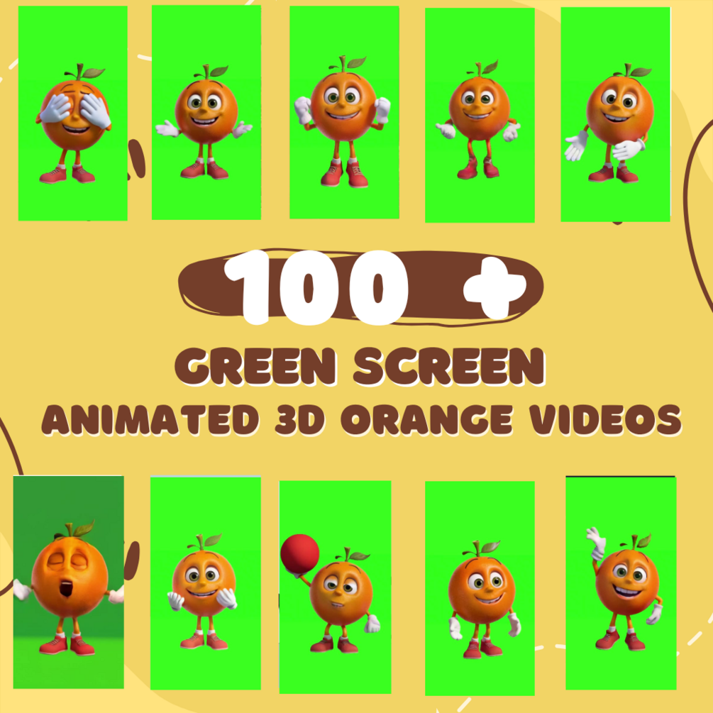 100 + green screen videos of orange animations/orange mascot animations